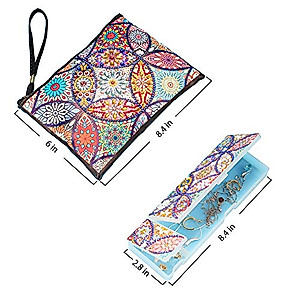 5D DIY Diamond Makeup Storage Handbag & Clear Plastic Jewelry Box Storage Organizer, PU Leather Handmade Purse with Storage Case Plastic for Kids and Adult Beginners (2pack）