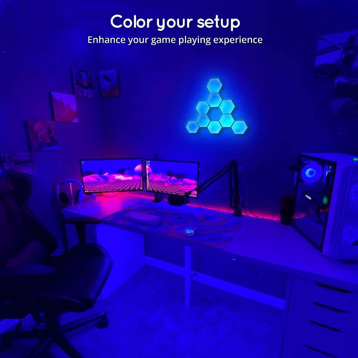 Lumoonosity LED Hexagon Lights - Dream Color Hexagon LED Light - Music Sync Color Changing Hexagon Wall Lights - RGB Hexagon Lights for Bedroom, Gaming Room - Cool Hexagon Wall Panels