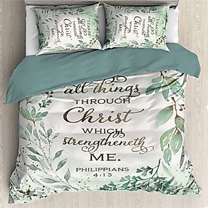 Todeyya Bible Verse I Can Do All Things Duvet Cover (Twin Size) with 2 Pillow Shams, Microfiber Lightweight 3pcs Comforter Cover Set Coverlet, with Zipper Closure Bedding All-Season