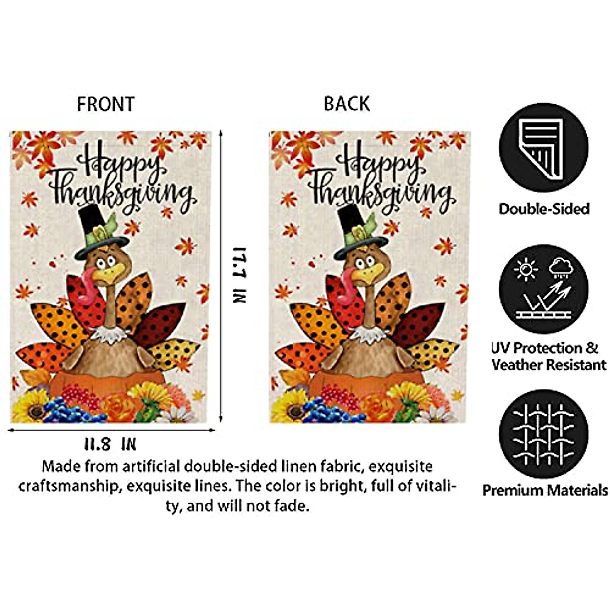 Happy Thanksgiving Garden Flags 12.5 x 18 Inch, Be Thankful Thanksgiving Flag Double Sided Decorative Turkey Fall Garden Flag for Thanksgiving Day Harvest Fall Autumn Yard Outdoor Decor