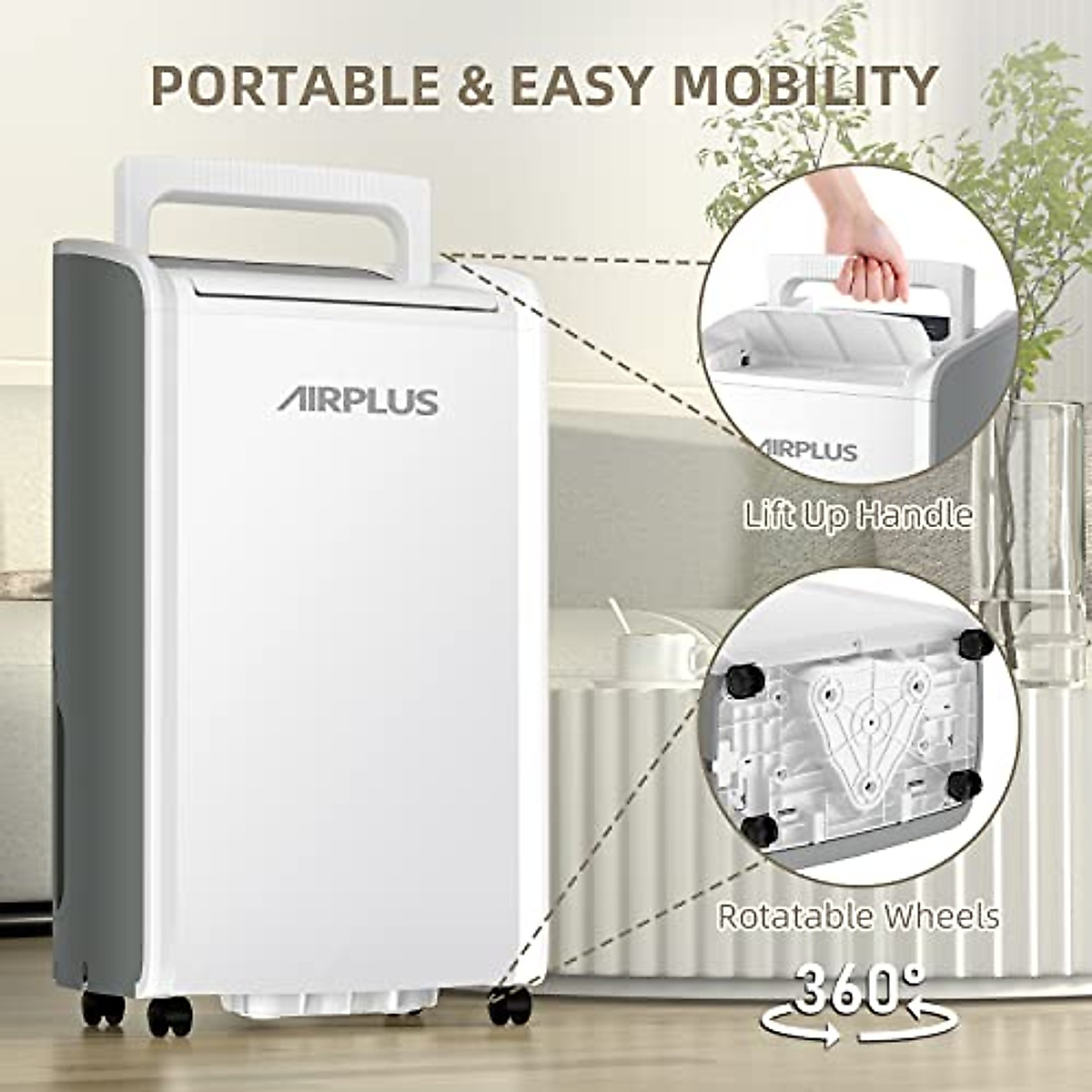 AIRPLUS 4,500 Sq.Ft 70 Pint Dehumidifiers for Basement and Home-Dehumidifier with Drain Hose,Efficient,Energy-with Dual Protection and 4 Smart Modes,24H Timer,Defrost,for Bedroom,bathroom,Large Room
