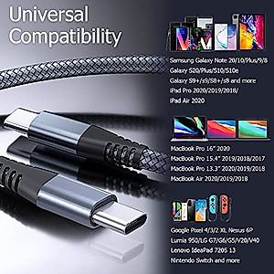 USB C to USB C Cable 6ft 60w, 3Pack USB C Cable, PD Type C Charging Cable Fast Charging Compatible with MacBook Pro 2020, iPad Pro, iPad Air 4, Galaxy S20, Switch, Pixel, LG and Other USB C Charger
