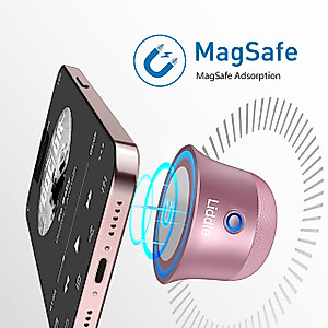 Liddle Speaker Magnetic Bluetooth Speaker MagSafe Speaker for iPhone 12/13/14/15, Wall Mountable Small Bluetooth Speaker for Golf Cart, Shower Mini Bluetooth Speaker, True Wireless Speaker (Rose Gold)