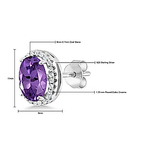 Gem Stone King 925 Sterling Silver Purple Amethyst Halo Earrings For Women (3.80 Cttw, Gemstone Birthstone, Oval 9X7MM)