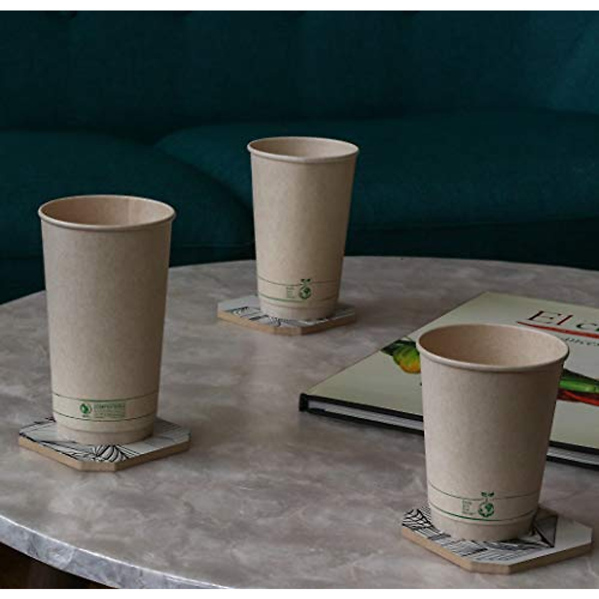 12oz Plastic-free Coffee Cups by Living Balance | 100 cups with Integrated Sleeves. Best alternatives to plastic cups.