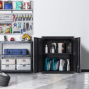 GEDELITE Metal Storage Cabinet with Lock and Doors,Steel Garage Wall Storage Cabinet,Garage Upper Cabinet,Wall Mounted Metal Cabinet for Garage, Black