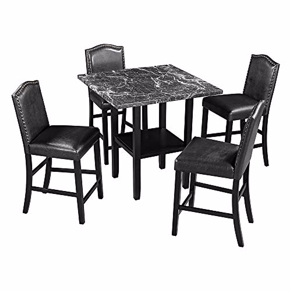 WOZNLA Room 5-Piece Contemporary Set-Includes 4 Comfortable Padded Stylish Faux Marble Top Black Table with Matching Chairs-Modern Addition for Your Home Dining Experience