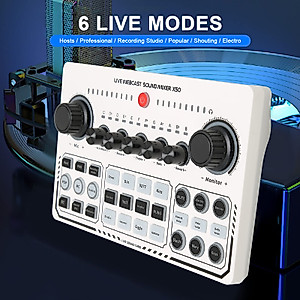 Professional Audio Mixer, Podcast Equipment Bundle, USB External Sound Card with 12 Warm Up Sound Effects, Live Sound Card and Audio Interface for Live Streaming Podcast Recording