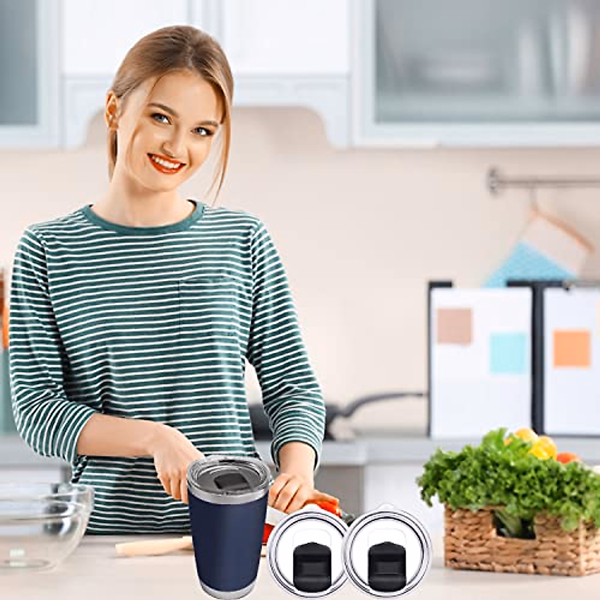 Maiwj 2 Pack Magnetic Tumbler Lids, 20 oz Replacement Lids for YETI Rambler, Ozark Trail, Old Style Rtic, Tumbler Lids Magnetic Slider Switch Spill Proof Tumbler Cover (20oz)