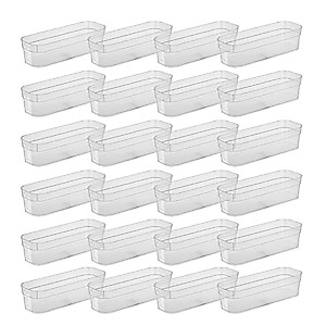 Sterilite 13538608 Narrow Storage Trays with Sturdy Banded Rim and Textured Bottom for Desktop and Drawer Organizing, Clear (24 Pack)