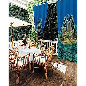 applebless Outdoor Curtains for Patio Sea Turtle Under Ocean Waterproof Outdoor Curtains 84 inches Long Gazebo Curtains Outdoor Waterproof Outside Drapes for Porch, Gazebo, Deck