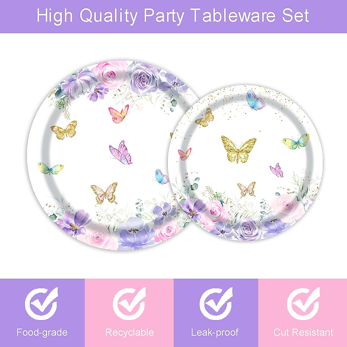 96 Pieces Butterfly Party Favors Decorations Tableware Set 24 Guests Girl Baby Shower Birthday Party Supplies Spring Butterfly Floral Party Dessert Plates Napkin Birthday Party Supplies
