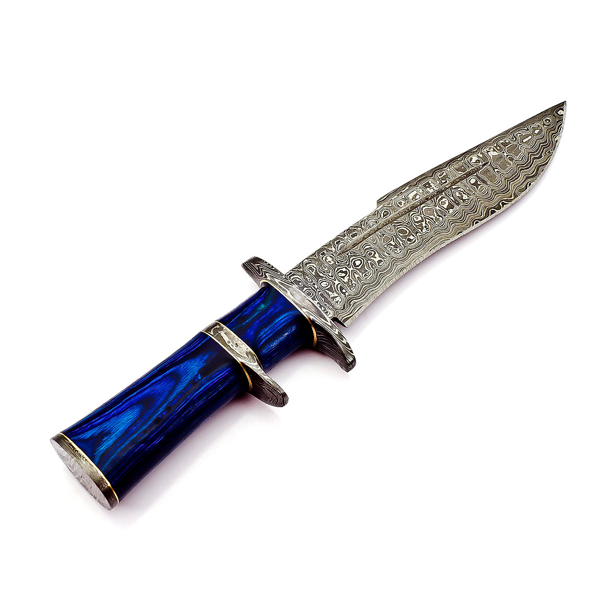 Skokie Knives Custom Damascus Steel Hunting Knife Blue Pakka Wood Handle-Handmade Premium Quality Edge Fixed Blade–Multipurpose–Ideal for Survival Camping Hiking Outdoor Every Day Carry Professional