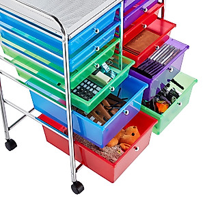 Topeakmart Utility Cart with 12 Drawers Rolling Cart Organizer Plastic Storage Drawers Craft Trolley 360 Degree Castor Wheels, Multicolor