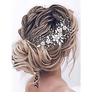 Unicra Silver Bride Wedding Hair Vine Flower Bridal Hair Piece Rhinestone Hair Accessories Crystal Headpieces Jewelry for Women and Girls