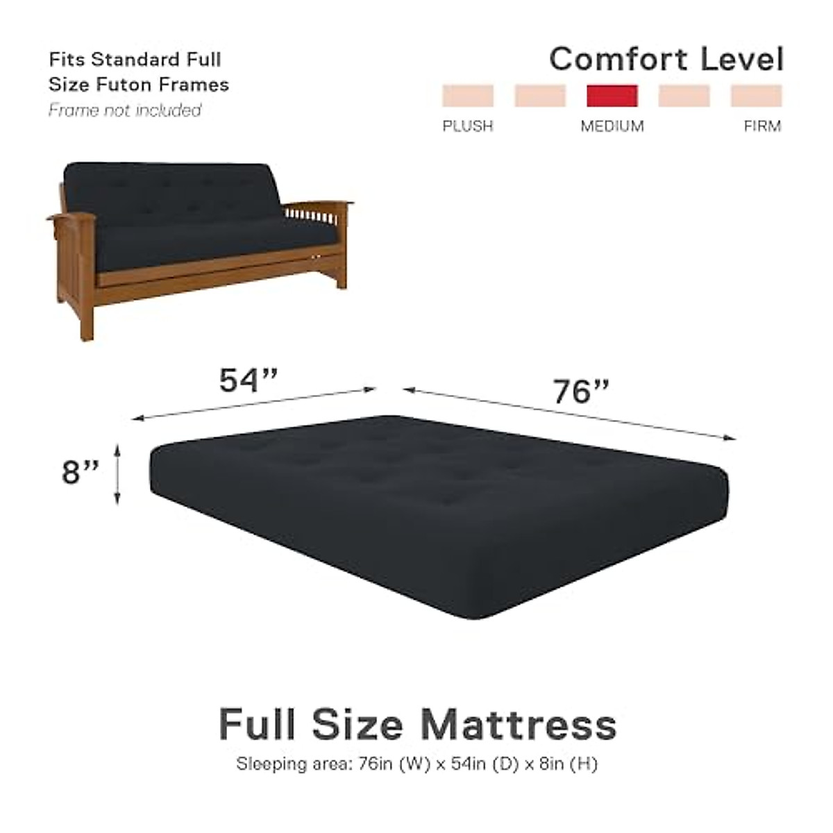 DHP Trule 8-Inch Spring Coil Futon Mattress, Microfiber, Full, Blue Gray