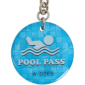 SmartSign Pool Pass Key Tags - Numbered, Box of 50, 1.5 in. Diameter Plastic with Epoxy Coating, Pool Key Chain with Ring, Blue
