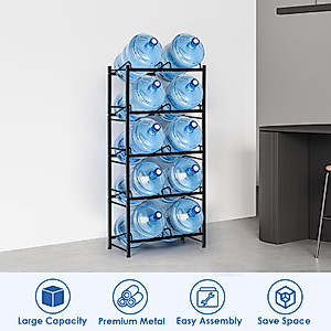 smusei 5 Gallon Water Bottle Holder Water Jug Holder 5 Tier Water Jug Rack for 10 Bottles Heavy Duty 5 Gallon Water Jug Stand Organizer Shelf for Home Kitchen Office, Space Save, Black