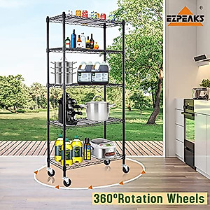 EZPEAKS 5-Shelf Shelving Units and Storage on 3'' Wheels with Shelf Liners Set of 5, NSF Certified, Adjustable Heavy Duty Carbon Steel Wire Shelving Unit (30W x 14D x 63.7H) Pole Diameter 1 Inch