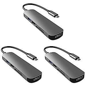 SOLUSTRE 3pcs Portable Computer Use Station C Adapter. Accessories Type- c Connector Aluminum Mini Grey Hub Travel Reader- in- Outdoor Card Alloy USB Dongle Multiport Laptop Dock Devices