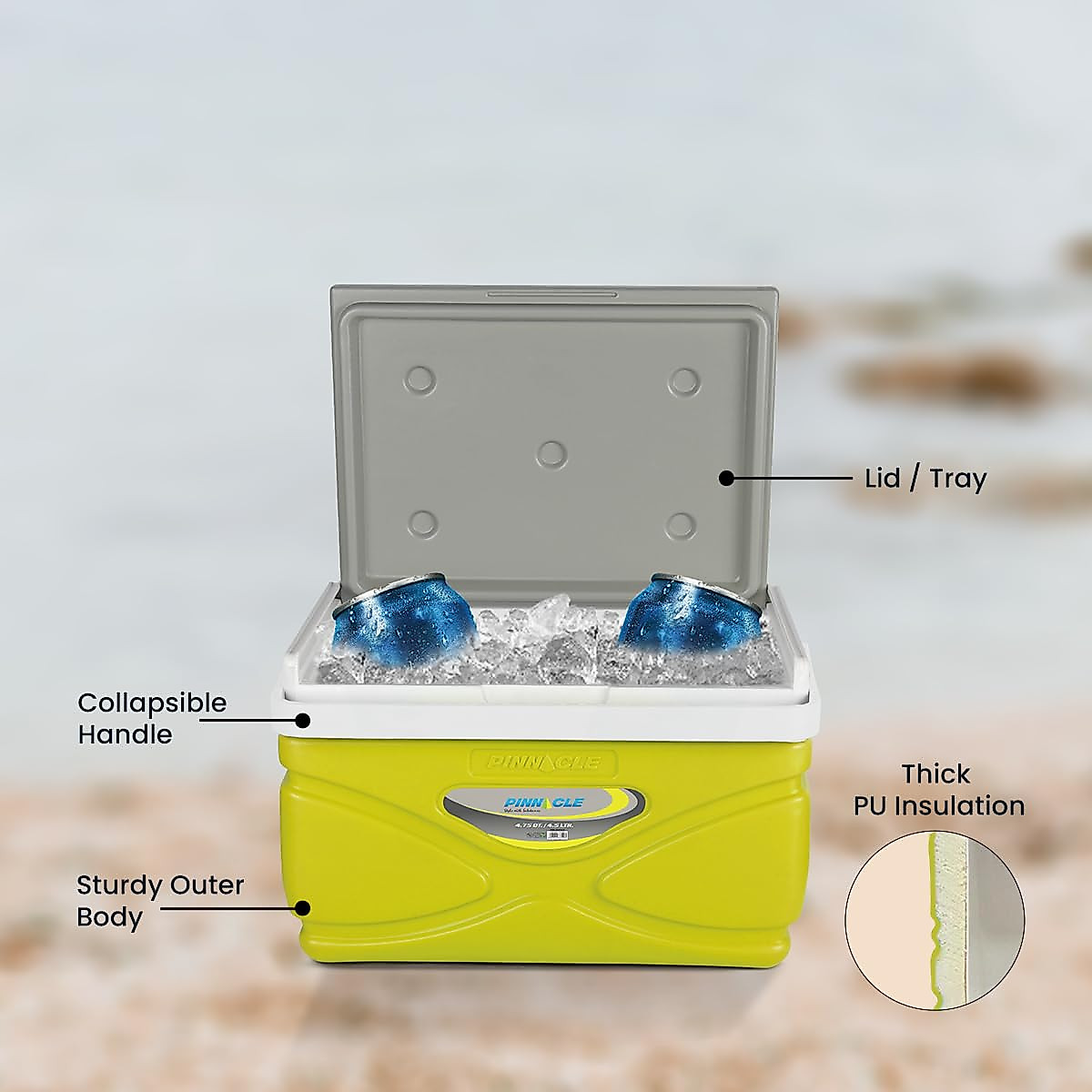 Pinnacle 4.5-11 liter Insulated Cooler Lunch Box set Portable Camping/Picnic Hard Cooler –Coolbox Keeps Cool for 48 hrs. with Ice Retention–Heavy Duty Cooler for Beach, Grill, Tailgating, small -med