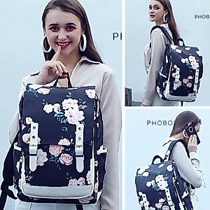 LEDAOU School Backpack for Teen Girls Laptop Backpacks 15.6 inch Floral Daypack Women Bookbag School Bag for College Travel (Floral Black)