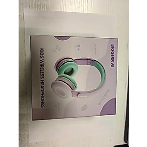 BIGGERFIVE Kids Wireless Bluetooth Headphones with 7 Colorful LED Lights, 50H Playtime, Microphone, 85dB/94dB Volume Limited, Foldable On Ear Kids Headphones for School/Girls/Fire Tablet, Purple