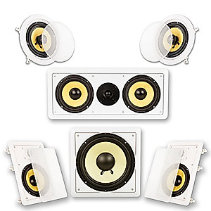 Acoustic Audio by Goldwood HD516 In-Wall/Ceiling Home Theater Surround 5.1 Speaker System, 6.5-Inch, White