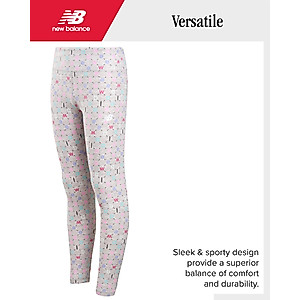 New Balance Girls' Active Leggings - 2 Pack Full Length Performance Yoga Pants (7-16), Size 14-16, Logo Grey/Black