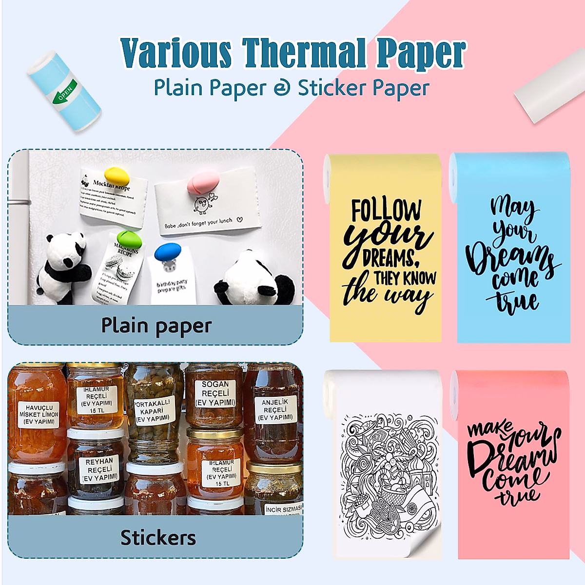 HUIJUTCHEN Mini Printer Portable, Bluetooth Pocket Thermal Sticker Printer with 11 Rolls Thermal Paper and Sticker Mini Thermal Printer for iOS & Android Inkless Pocket Printer for Photo Note