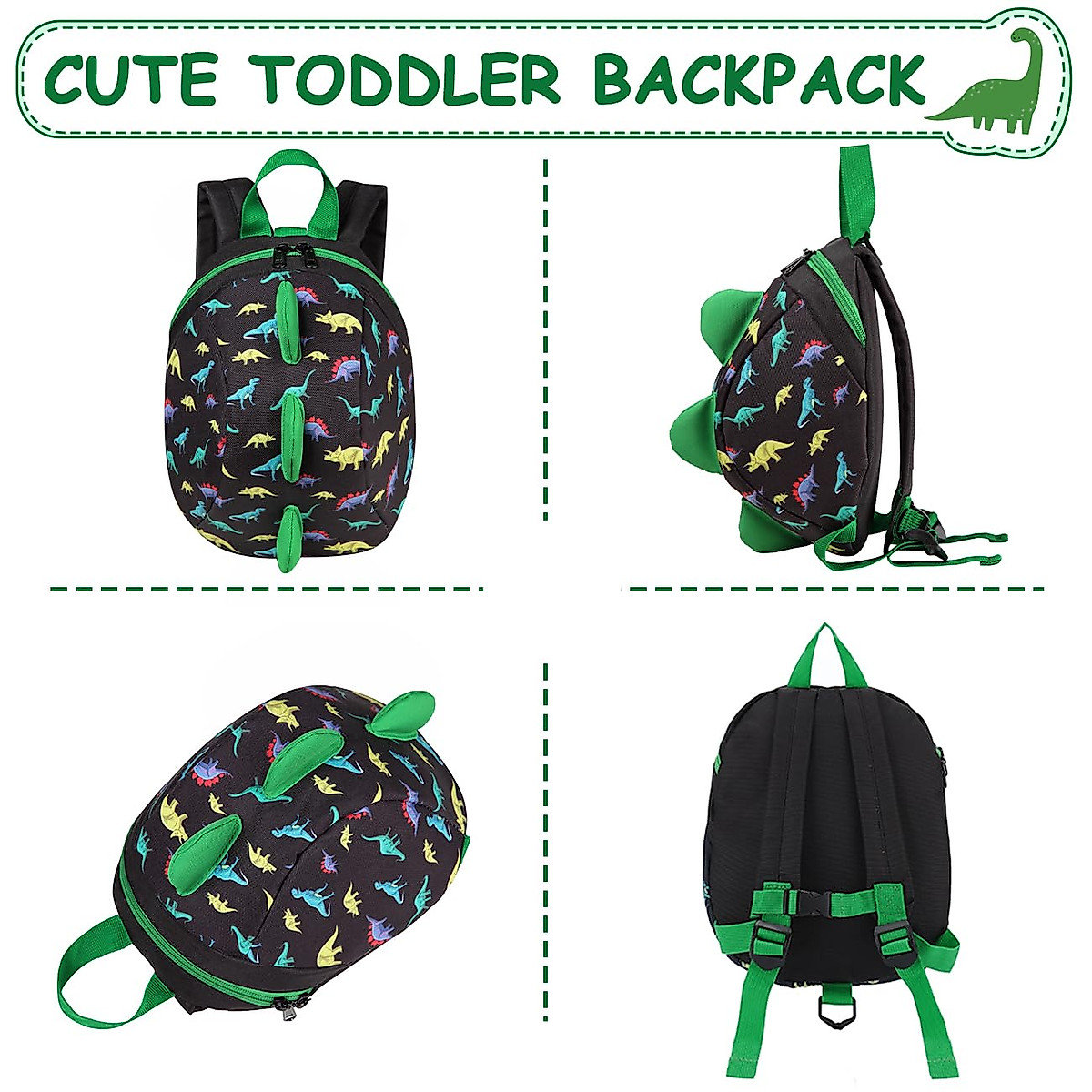 VASCHY Mini Toddler Backpack with Leash, Ultra Lightweight Tiny Little Daycare Backpack Boys Dinosaur