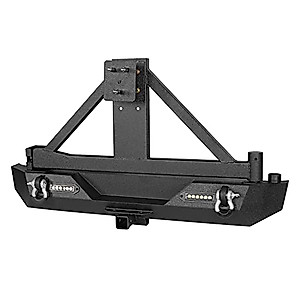 Hooke Road Wrangler TJ Rear Bumper with Tire Carrier + Front Bumpers Combo Compatible with Jeep Wrangler TJ 1997-2006