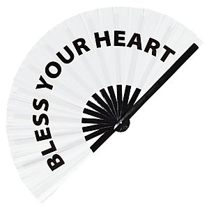 Bless Your Heart Hand Fan Foldable Bamboo Circuit Rave Hand Fans Slang Words Fan Outfit Party Gear Gifts Music Festival Rave Accessories (White)