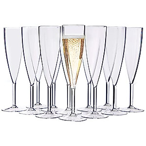 US Acrylic Plastic 5 ounce One Piece Champagne Flute in Clear | Set of 12 Wine Stems | Reusable, BPA-free, Made in the USA, Top-rack Dishwasher Safe