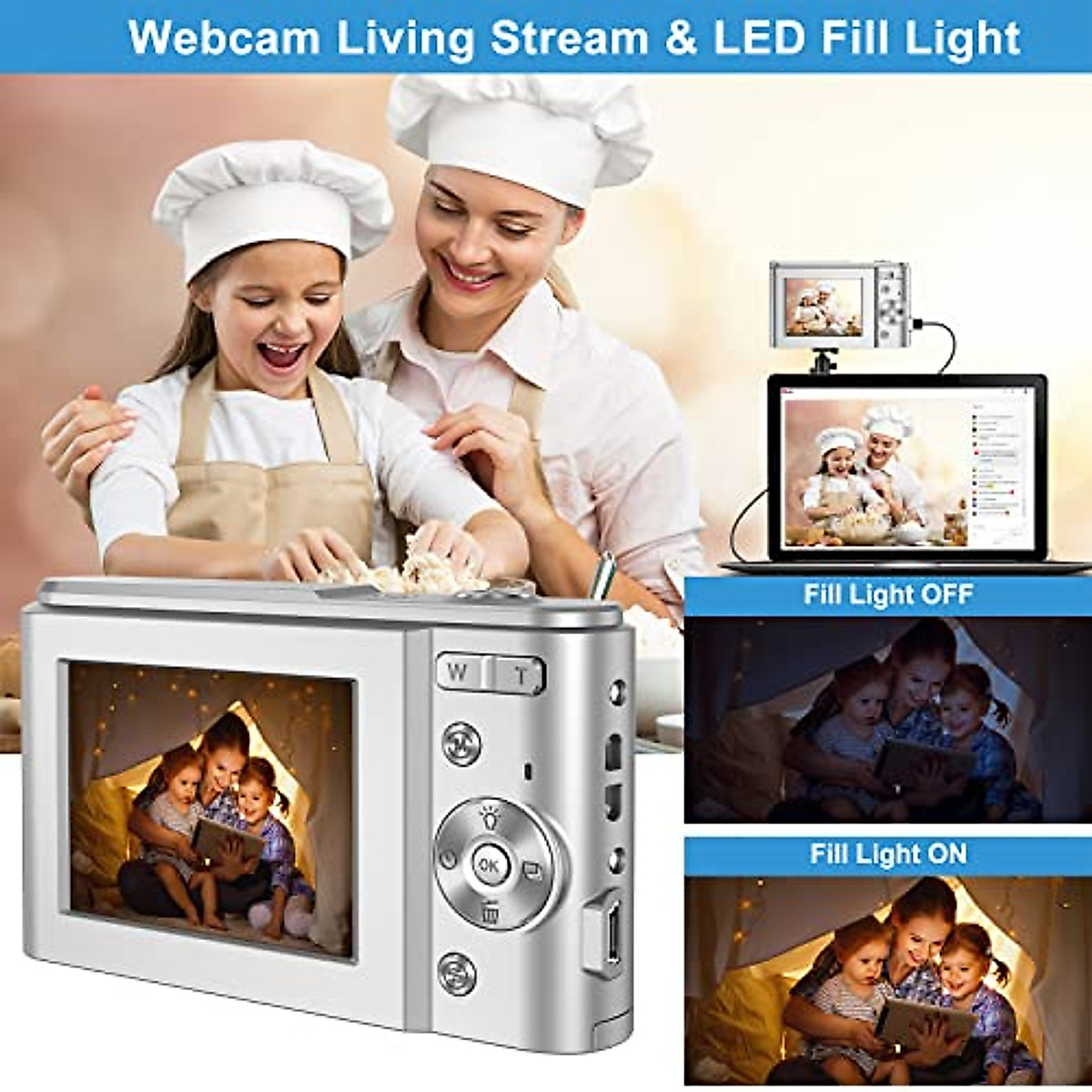 Digital Baby Camera for Kids Boys Girls Adults,1080P 48MP Kids Camera with 32GB SD Card,2.4 Inch Kids Digital Camera with 16X Digital Zoom, Compact Mini Camera Kid Camera for Kids/Teens（Silver）