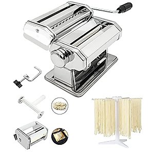 MZTOGR Pasta Maker Machine, Set of 6 Piece 150mm Steel Noodle Maker Machine with 9 Adjustable Thickness Settings, Includes Ravioli Maker Attachment, Pasta Drying Rack (MZ-150PR)