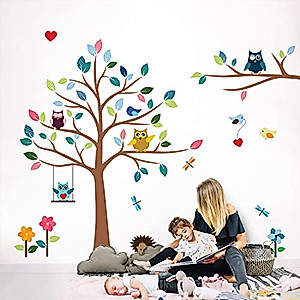 TIMBER ARTBOX Cheerful Safari Nursery Wall Decor – Woodland Jungle Wall Decals with Owls & Tree – Cute Animal Stickers for Kids Room, Baby Boys and Girls Bedroom, Classroom & Daycare Decorations