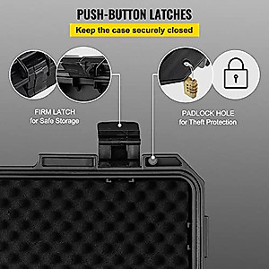VEVOR Waterproof Hard Case, 19 x 14 x 5 Inches, with Customizable Foam, Portable Protective Hard Camera Case, Shockproof for Laptop, Pistol, Camera, and More, Black