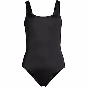Lands' End Womens Chlorine Resistant High Leg Tugless Tank Soft Cup One Piece Swimsuit Black Regular 12