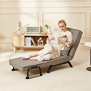 Hupmad Convertible Bed Sleeper Chair,Tri-fold Upholstered Armchair Sleeper with Pillow,Folding Leisure Chaise Lounge Couch with 6 Angle Adjustable Backrest,Single Lazy Bed for Office Apartment