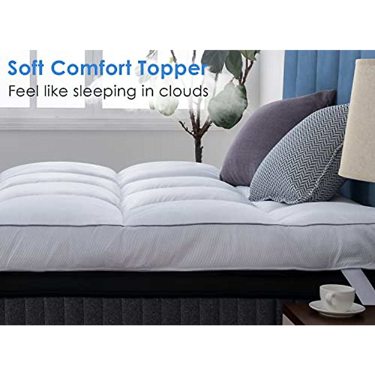 QUEEN ROSE Mattress Topper Queen, Extra Thick Mattress Pad Pillowtop for Back Pain Relief, Soft Bed Cover for Firm Mattress, Plush Overfilled Down Alternative Mattress Protector