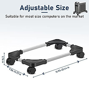 Liitrton Mobile CPU Stand Adjustable Computer Tower Stand with 4 Caster Wheels Fits Most PC (Black)
