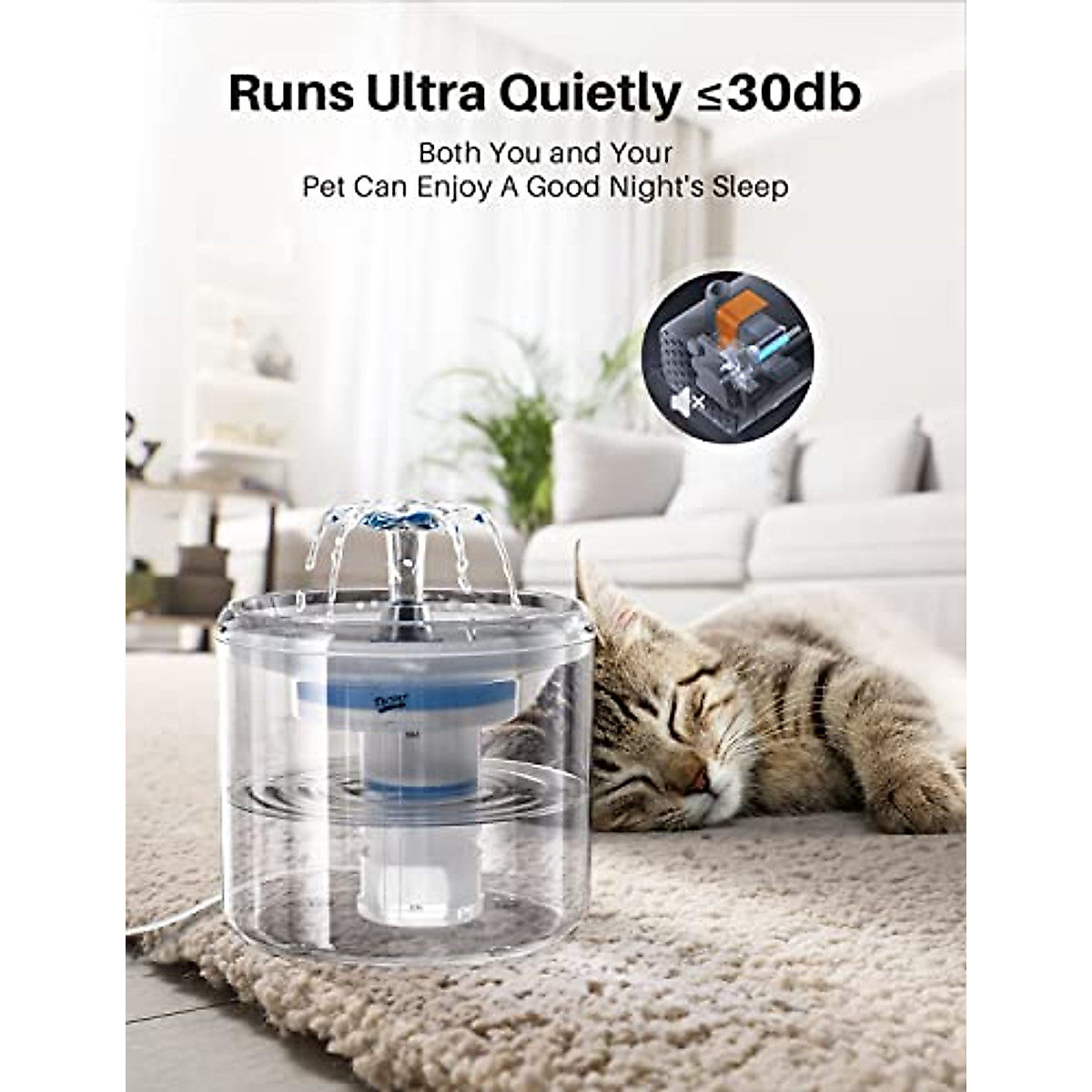 Cat Water Fountain, 88oz/2.6L Ultra Quiet Pump Cat Drinking Waterer with 3 Large Filters 5 Layers Circulating, BPA-Free Automatic Pet Visible Water Level Dog Water Dispenser, Cat Water Bowl