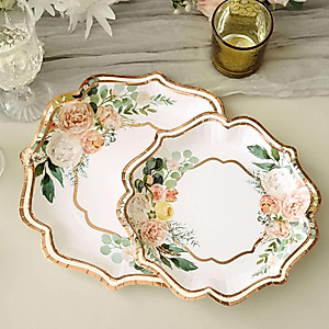 Efavormart 25 Pack | Floral 10" Scallop Rim Dinner Party Paper Plates, Disposable Plates - 300 GSM