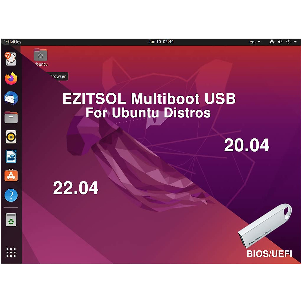 EZITSOL USB for Ubuntu 22.04 & 20.04 64bit,Lubuntu 18.04 32bit | 3IN1 Bootable Linux USB Flash Drive/Stick,Jump Drive,Pendrive,Thumb Drive