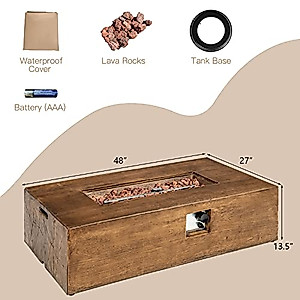 Toolsempire 48in Fire Table 50,000 BTU Outdoor Propane Fire Pits Wood-Like Fireplace with Waterproof Cover, Lava Rock, Stainless Steel Burner & Easy Ignition System for Patio, Outside, Party, Garden
