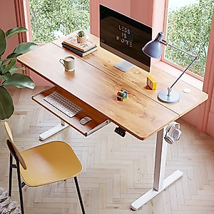 FEZIBO Standing Desk with Keyboard Tray, 55 × 24 Inches Electric Height Adjustable Desk, Sit Stand Up Desk, Computer Office Desk, Light Rustic