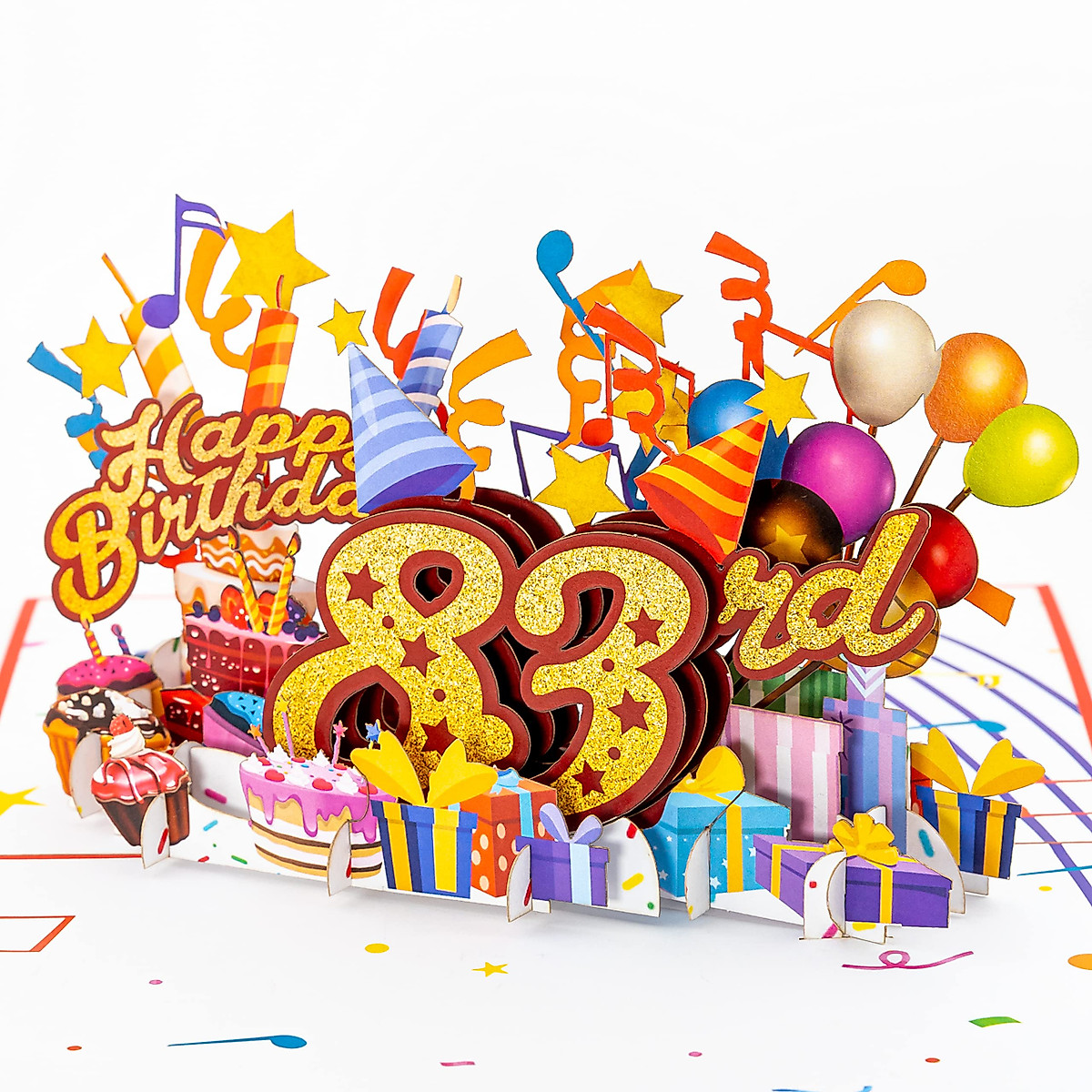 iGifts And Cards Happy 83rd Red Birthday 3D Pop Up Greeting Card – Awesome 83 Birthday Card For Woman, Man, Happy Eighty Three Birthday Gift For Mom, Dad, Wife, Husband Present, 5" X 7"