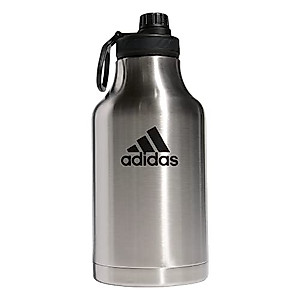adidas 2 Liter (62 Oz) Metal Water Bottle, Hot/Cold Double-Walled Insulated 18/8, Stainless Steel/Black, One Size