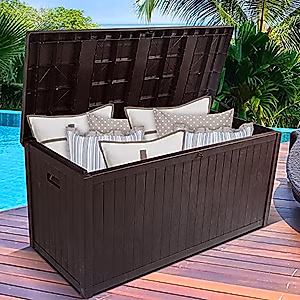 SUNVIVI OUTDOOR Patio Storage Deck Box, 120 Gallon Outdoor Deck Boxes with Handles Water-Resistant Storage Box Container for Outdoor Pillows/Cushions, Garden Tools and Pool Toys